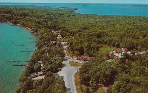 UP Curtis MI 1960s AERIAL VILLAGE VIEW of this MAckinac County Vacation ...