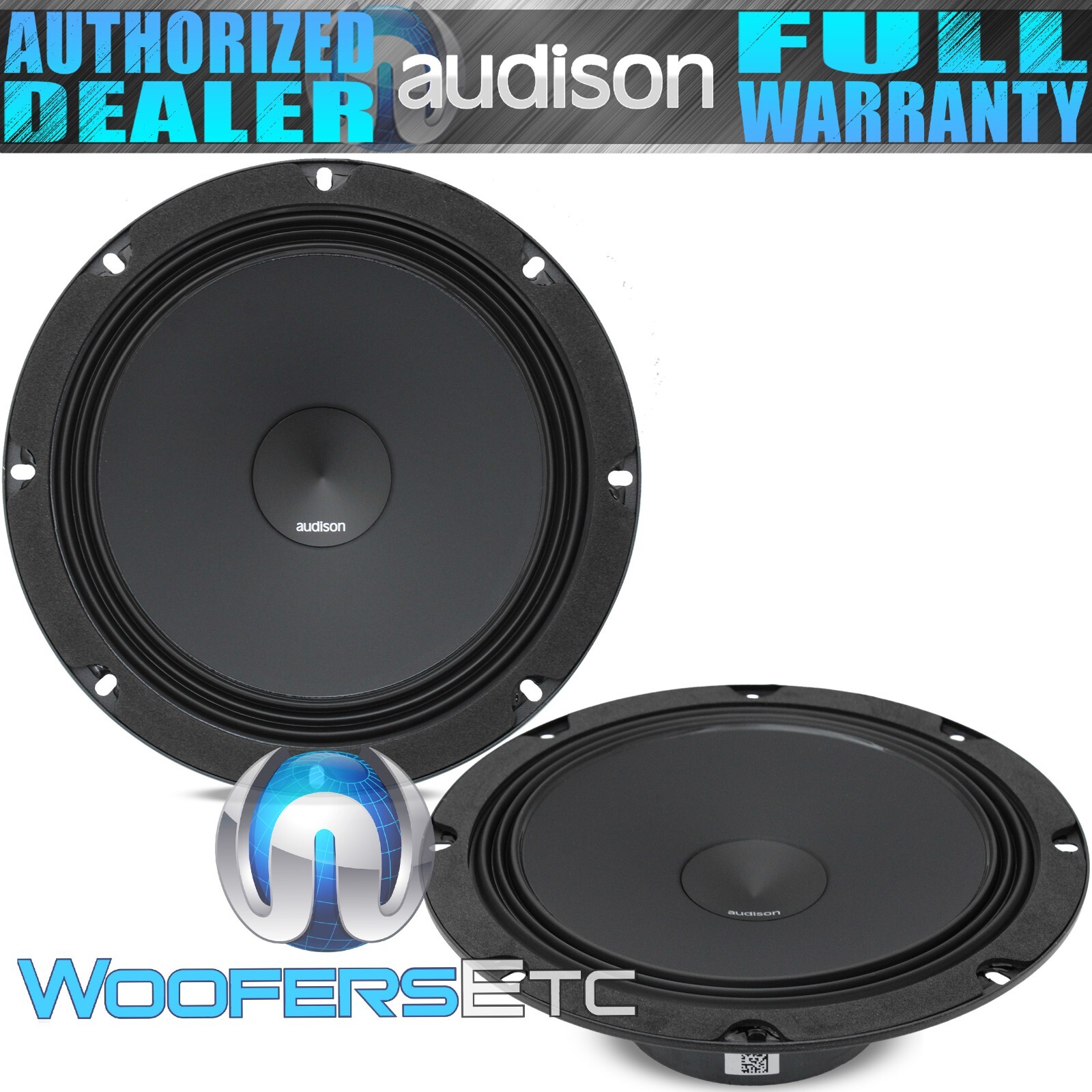 AUDISON AP8 PRIMA 8" MIDRANGE 4-OHM 100W RMS SPEAKERS CAR AUDIO PAIR ...