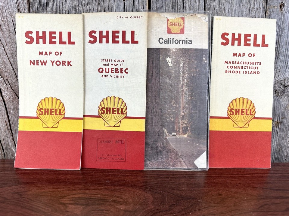 Vintage 1960s SHELL Maps Quebec California New York Massachusetts CT RI ...