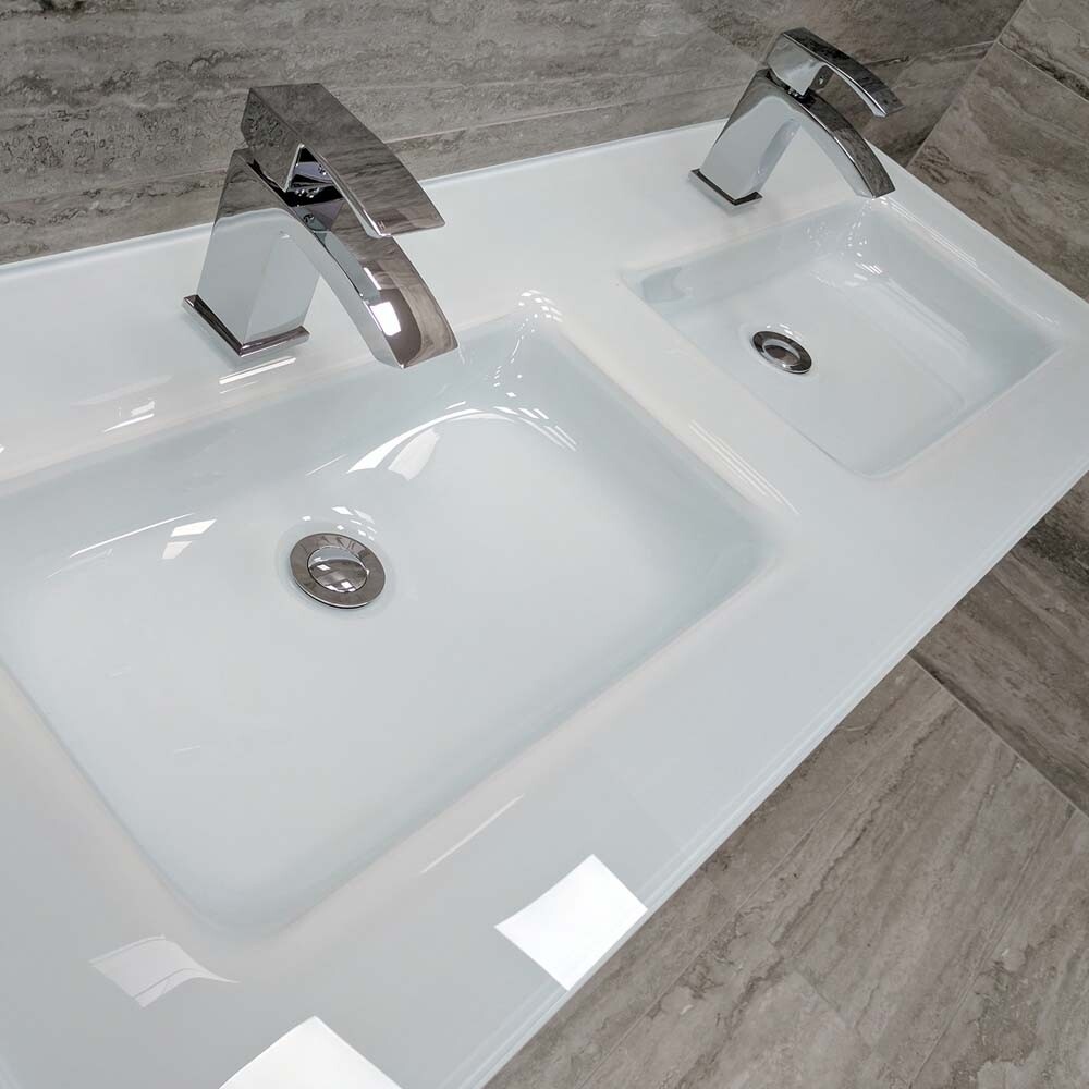 Double 1200mm Wall Vanity Unit Storage White Glass Wash Basin | Eaton ...