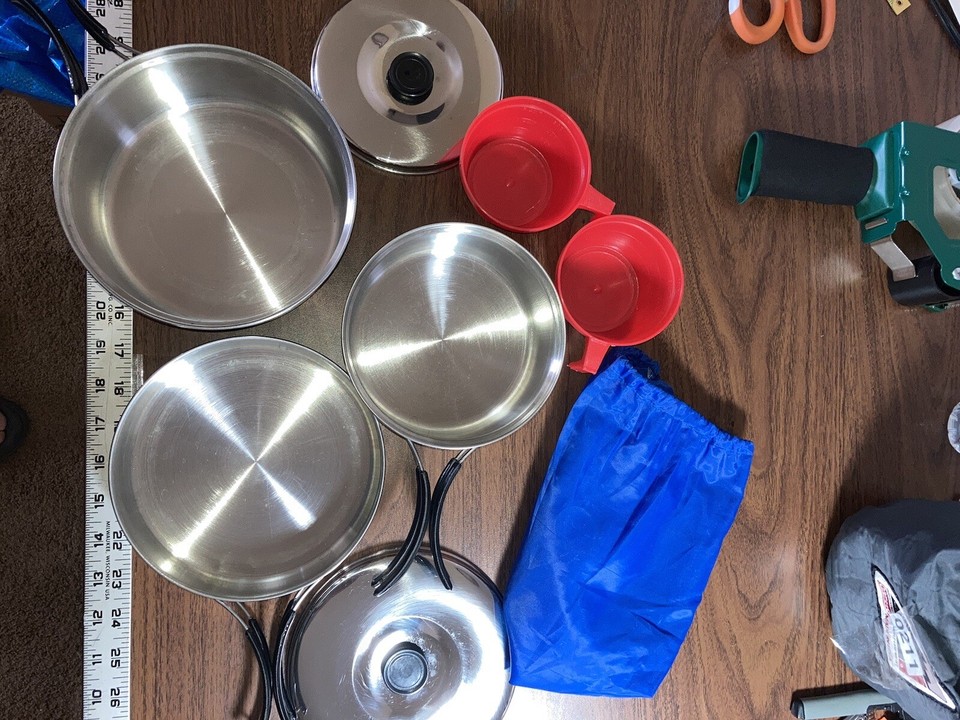 Stainless Steel Copper Fry Pot Pan Lid Dish Bowl Mess Kit Camping ...