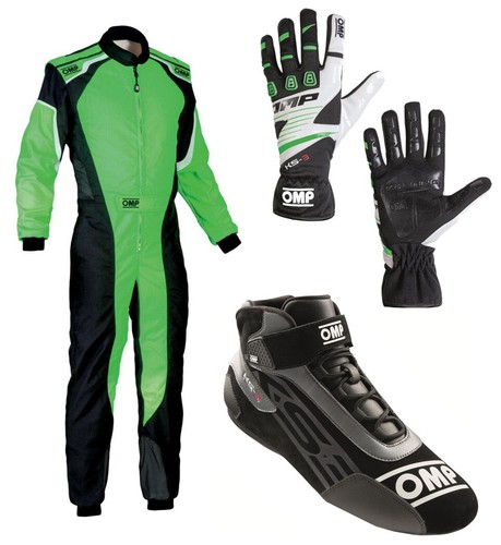 OMP KART SET COMPLETE KS-3 SUIT SHOES GLOVES BLACK / GREEN S,M,L,XL ...