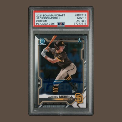 Jackson Merrill Rookie Auto 2021 Bowman Chrome 1st RC Auto PSA 9! | eBay