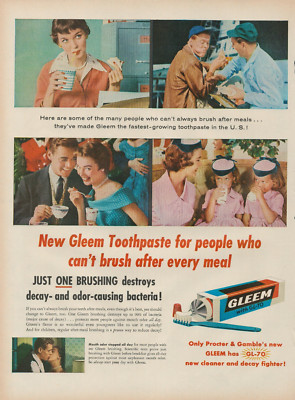 1955 Gleem Toothpaste For People Who Can't Brush After Every Meal Print ...