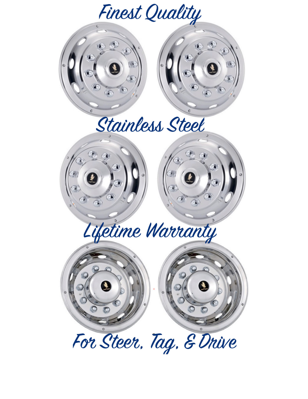 22.5 " Wheel Simulators Hubcaps 10 Lug Rv Semi Truck Bus Universal Deep ...