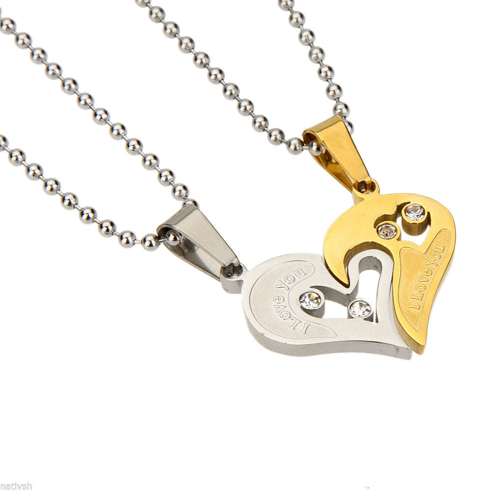 Valentine's Stainless Steel Lover Couple Necklace I Love You Heart ...