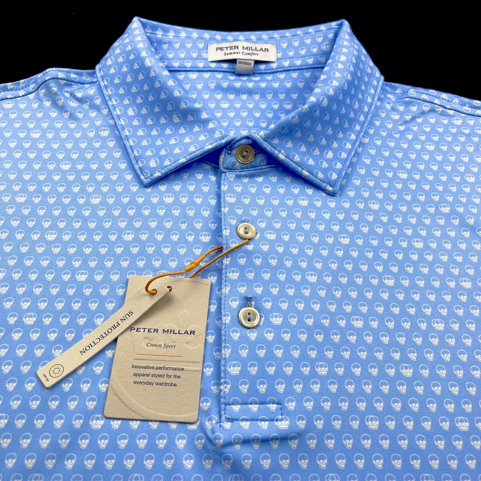 Peter Millar Crown Sport Summer Comfort Double SKULLS Polo Shirt Large ...