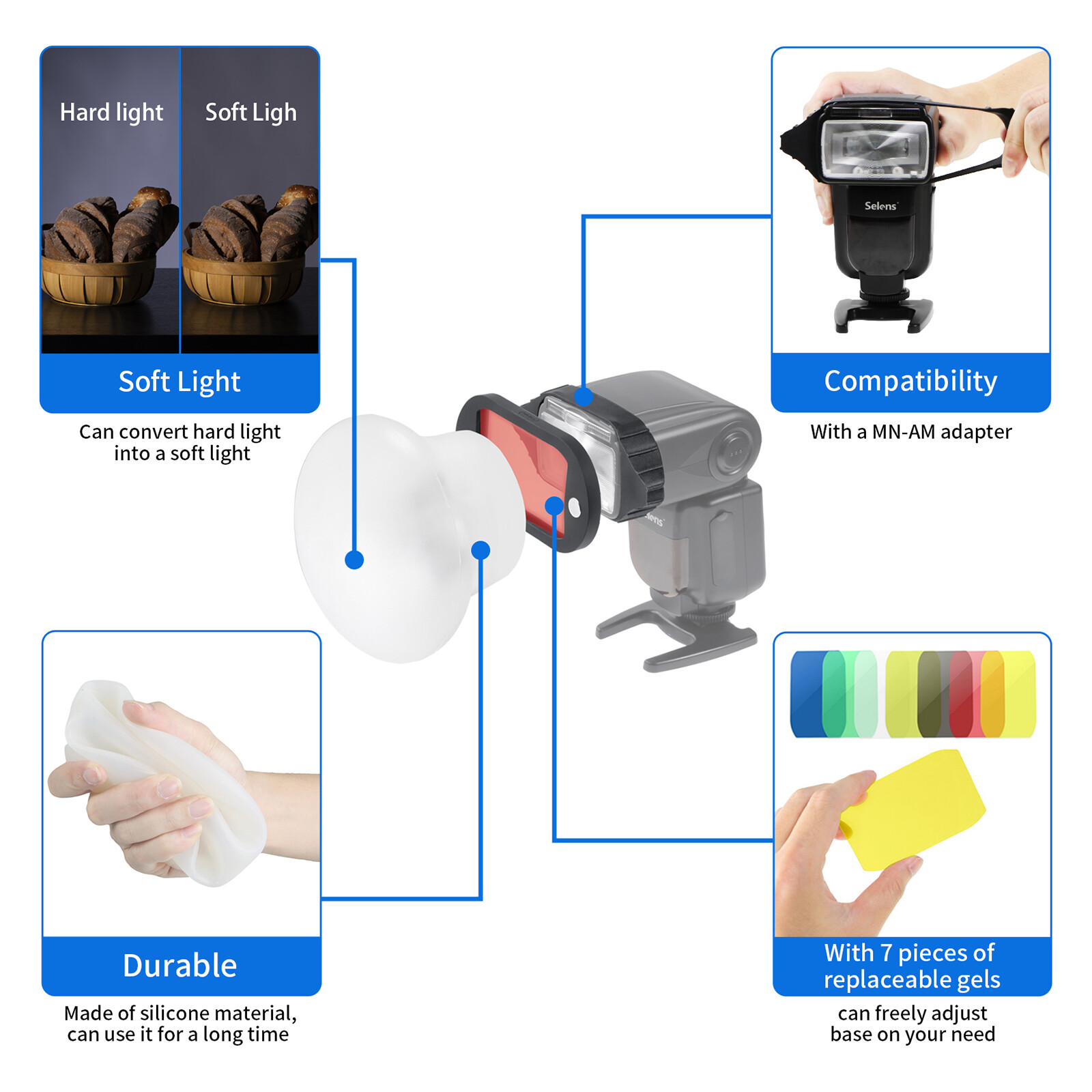 Selens Magnetic Silicone Light Diffuser Rubber Sphere Flash 7x Filter ...