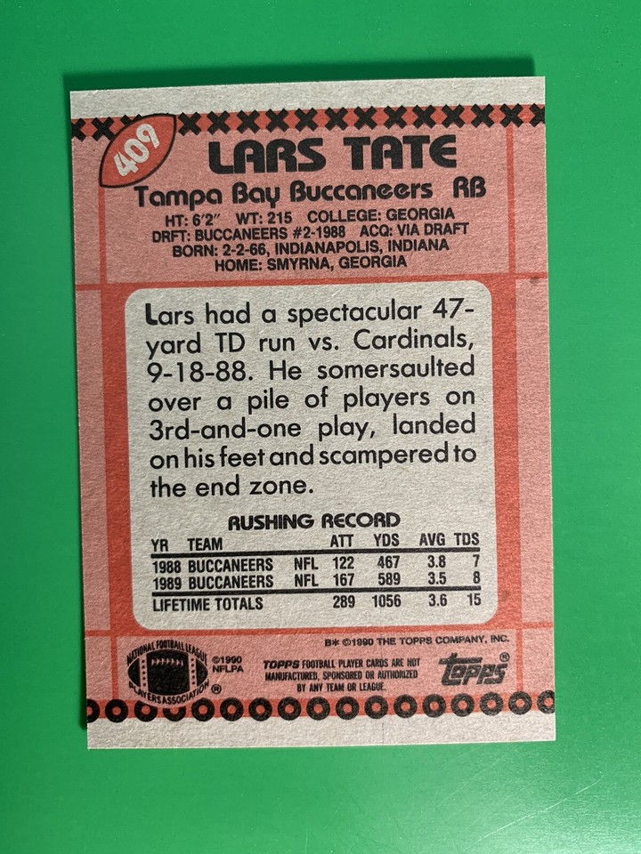 1990 Topps Lars Tate #409 Tampa Bay Buccaneers | eBay