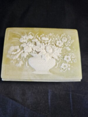 VINTAGE BEAUTIFUL GENUINE INCOLAY STONE HAND CARVED U.S.A. JEWELERY BOX ...