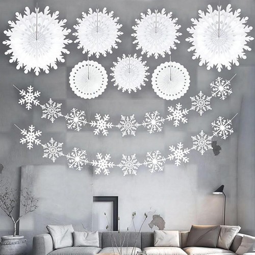 Winter White Paper Fan Garlands Banner Snowflake Frozen Party ...