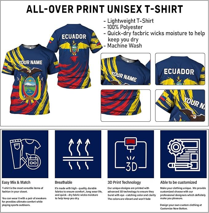 Custom Ecuador Flag Tshirt, Ecuador Shirt Men 3D Printed Short Sleeves ...
