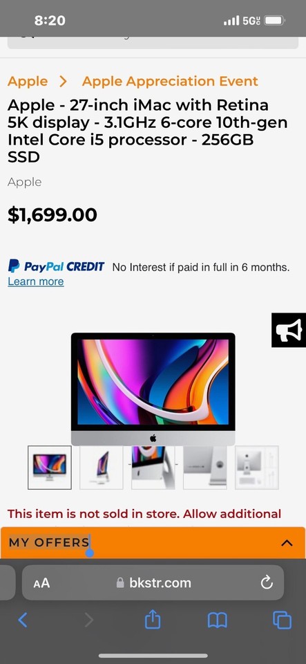 Apple 27" iMac (Latest 2020 Model) with Retina 5K i5 3.1GHz 8gb RAM ...