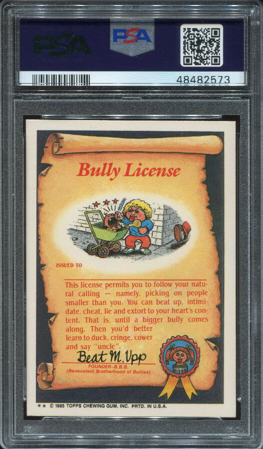 PSA 9 MINT 1985 GARBAGE PAIL KIDS GPK BRAINY BRIAN #72B GLOSSY 82573 ...