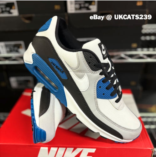 Nike Air Max 90 Shoes Smoke Grey Industrial Blue Black White FB9658-002 ...