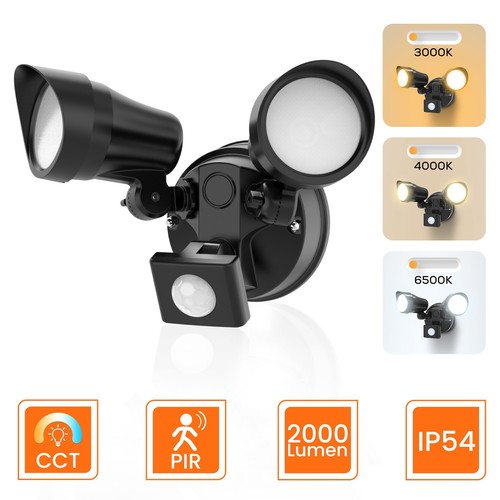 25W LED Twin Security 3CCT Light with PIR Motion Sensor Outdoor Garage ...
