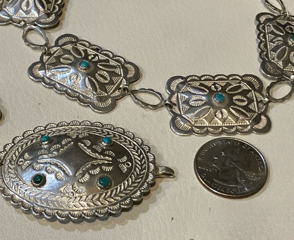 Vintage Navajo Native American Stamp Work Sterling Silver Turquoise ...