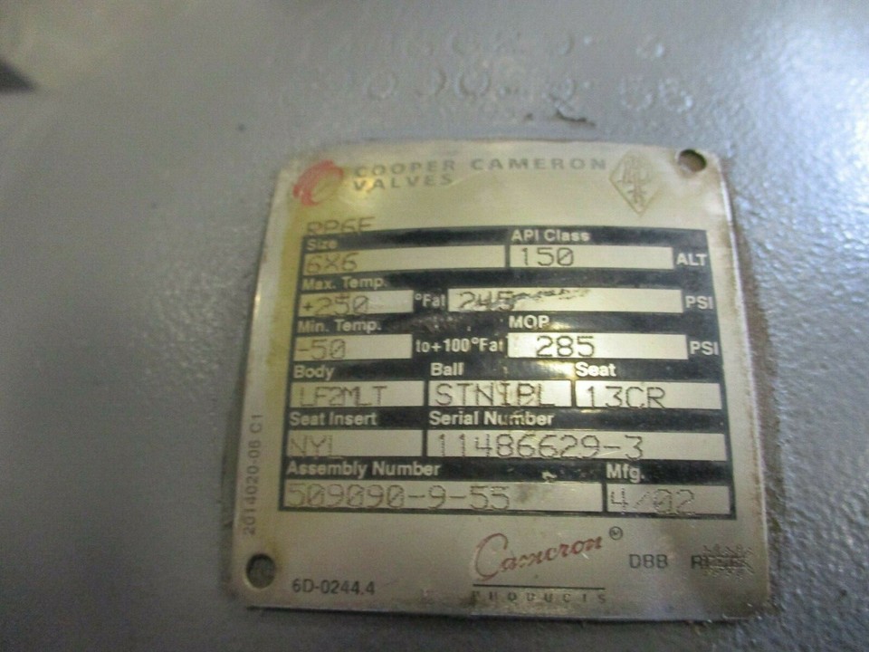 COOPER CAMERON T31 Ball Valve Full Port Trunnion 6" Class 150 RF ...