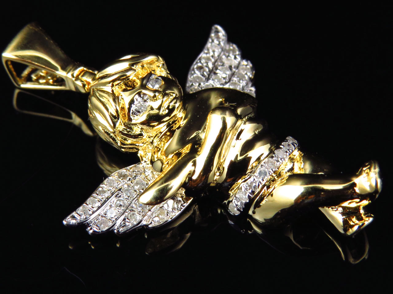 10k Yellow Gold Genuine Diamond Consoling Angel 1.5" Pendant Charm 1/3 ...