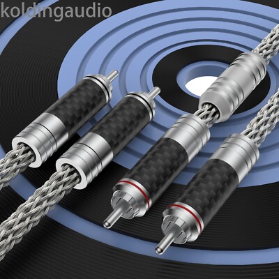 Pair 16 Core Pure Silver Hifi Audio Cable Carbon Fiber RCA to RCA for ...