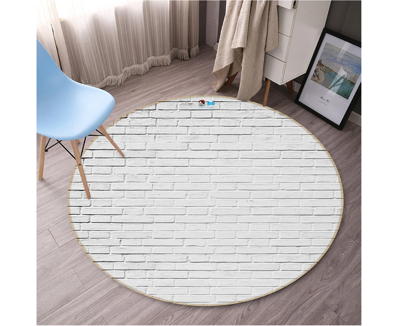 3D White Brick Wall 74006 round Game Non Slip Rug Mat Photo Carpet Size ...