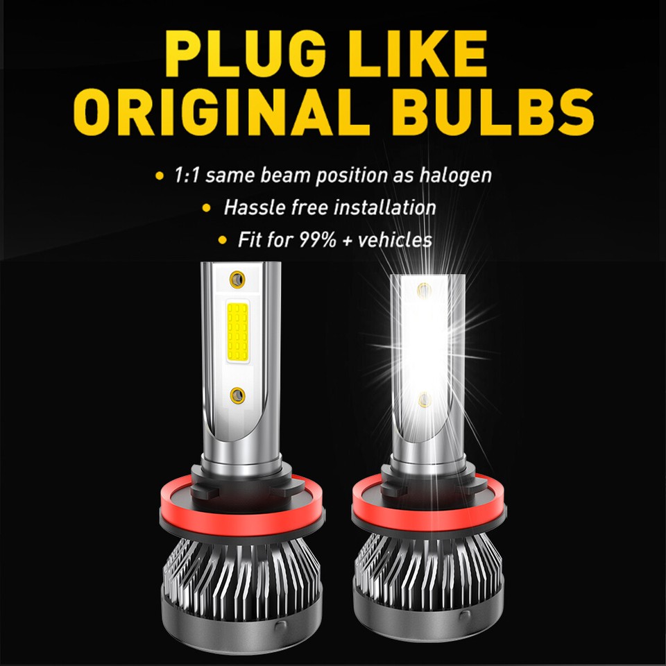 H8 H9 H11 LED Headlight Super Bright Bulbs Kit 6500K White 60000LM High ...