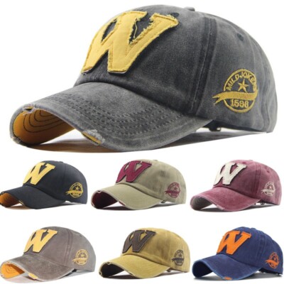 W Distressed Washed Cotton Baseball Cap Men Vintage Dad Sun Hat Trucker ...