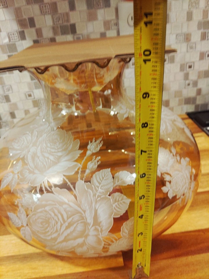 Vintage Lamp Shade Amber Glass w/ White Roses Pattern Design | eBay