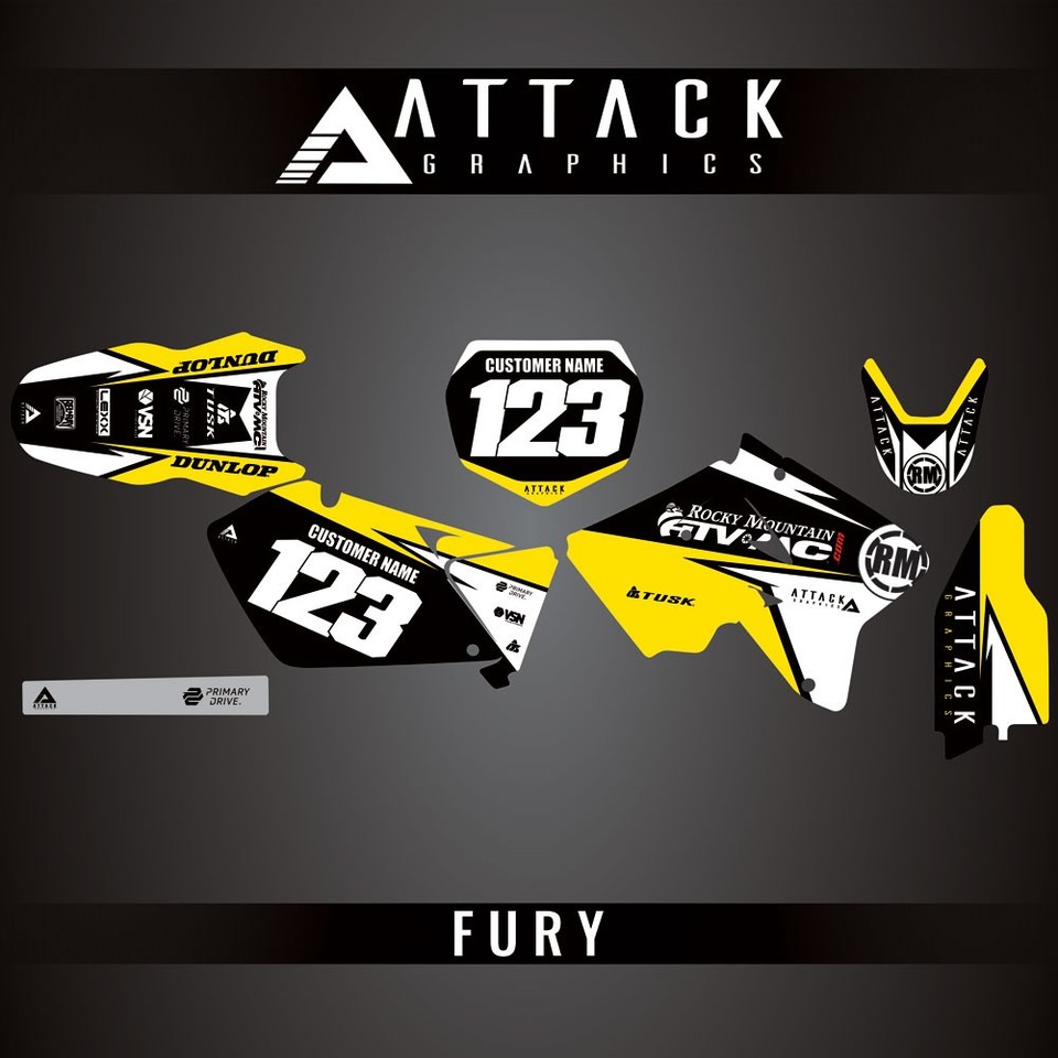 Attack Graphics Custom Fury Complete Bike Graphics Kit For Suzuki RM250 ...