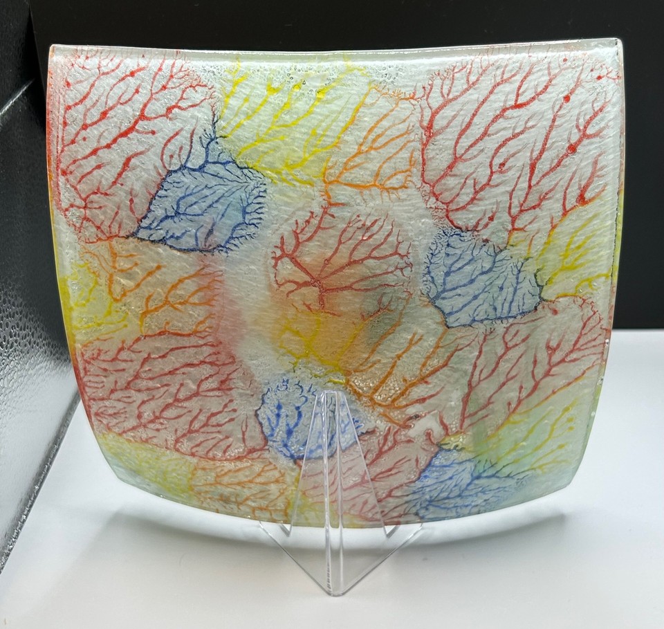 COLORFUL SCULPTED DISH SEASCAPE FUSED TEXTURED GLASS SEA FANS AND FISH ...
