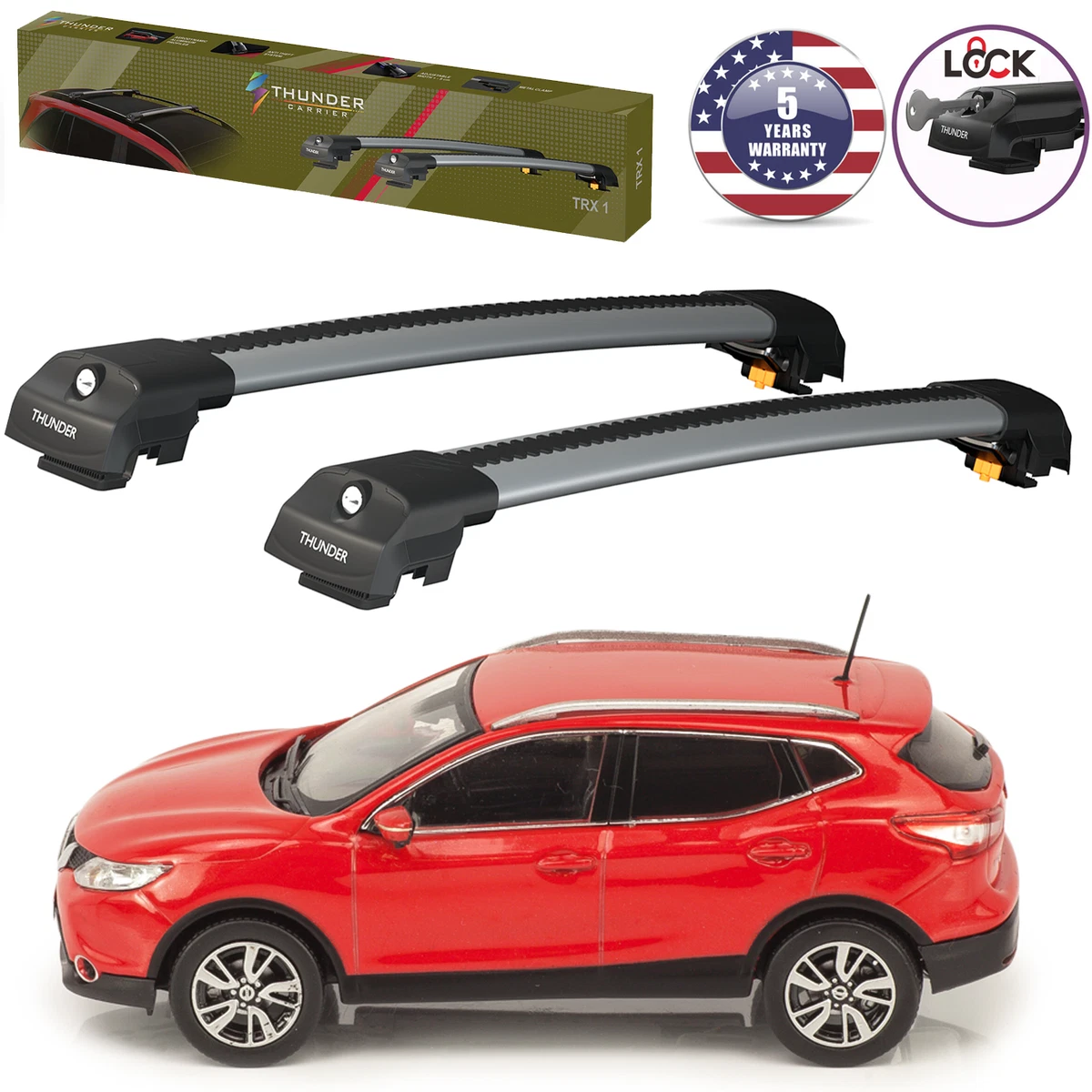 Top Roof Rack Side Rails Bars Silver For Nissan Qashqai