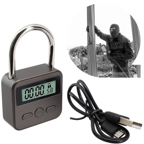 LCD Display Multifunction Time Lock Waterproof USB Rechargeable Padlock ...