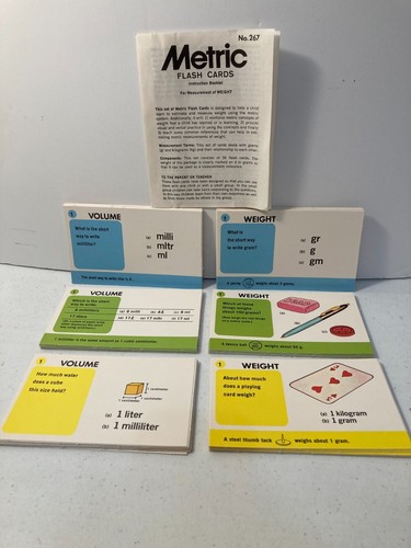 72 Edu-Cards Metric Flash Cards For Measurement Of Weight & Volume 1976 ...