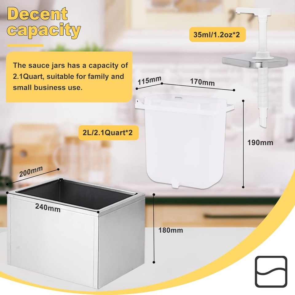 Double Stainless Condiment Pump Station Sauce Pump Dispenser +Removable ...