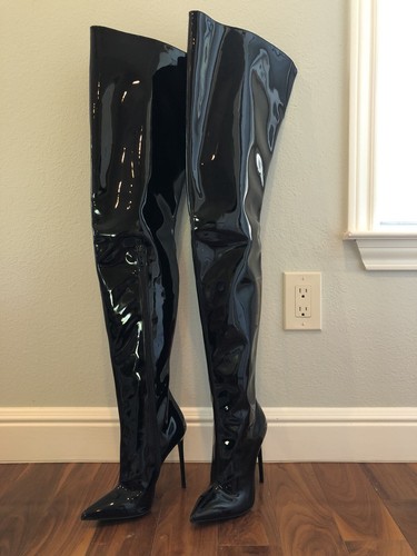 Sanctum Black (red shaft interior) Patent Stiletto Thigh High Crotch ...