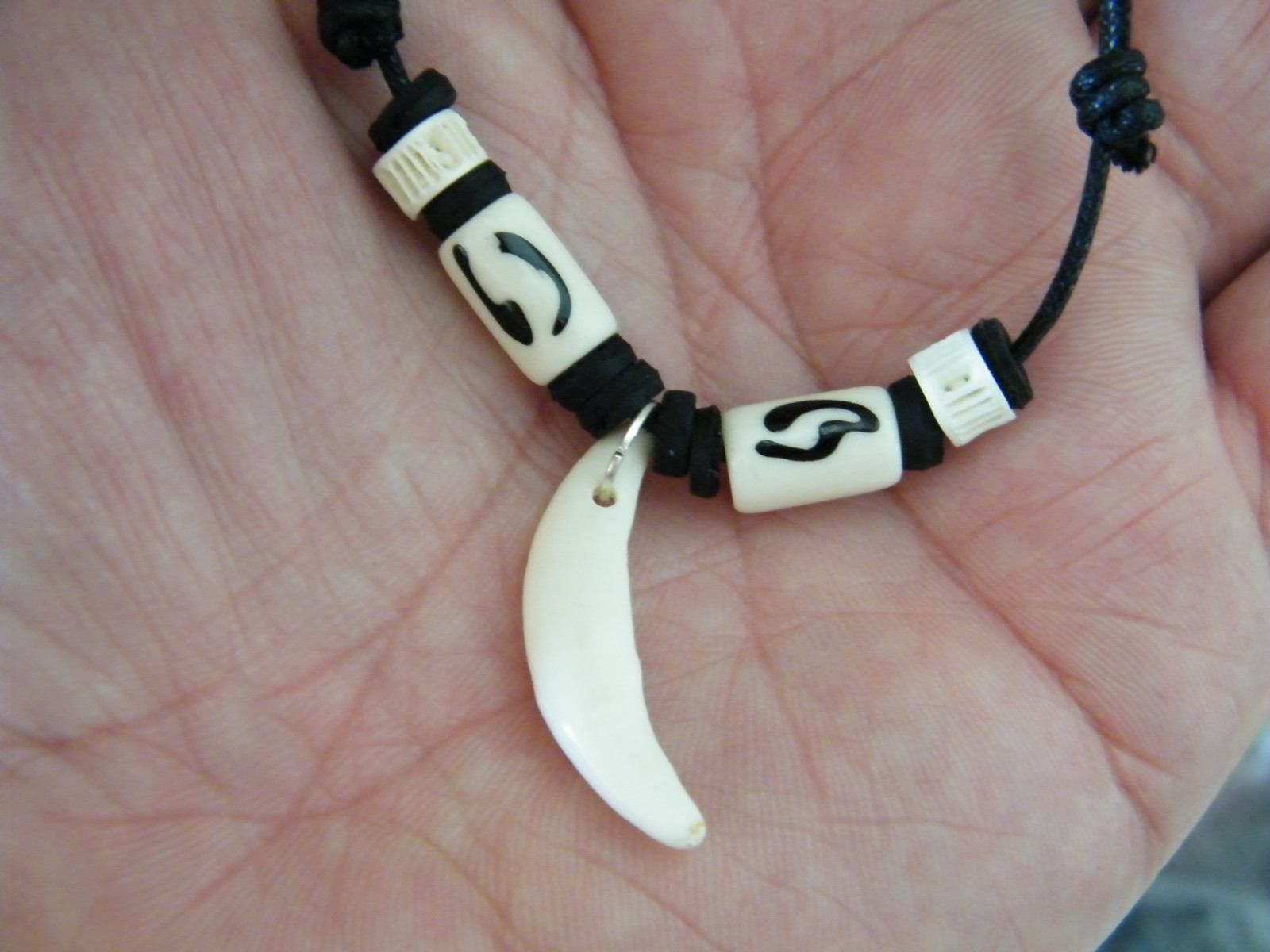 White Coyote Tooth Necklace REAL Teeth Black White Beads 16"-28" Black ...
