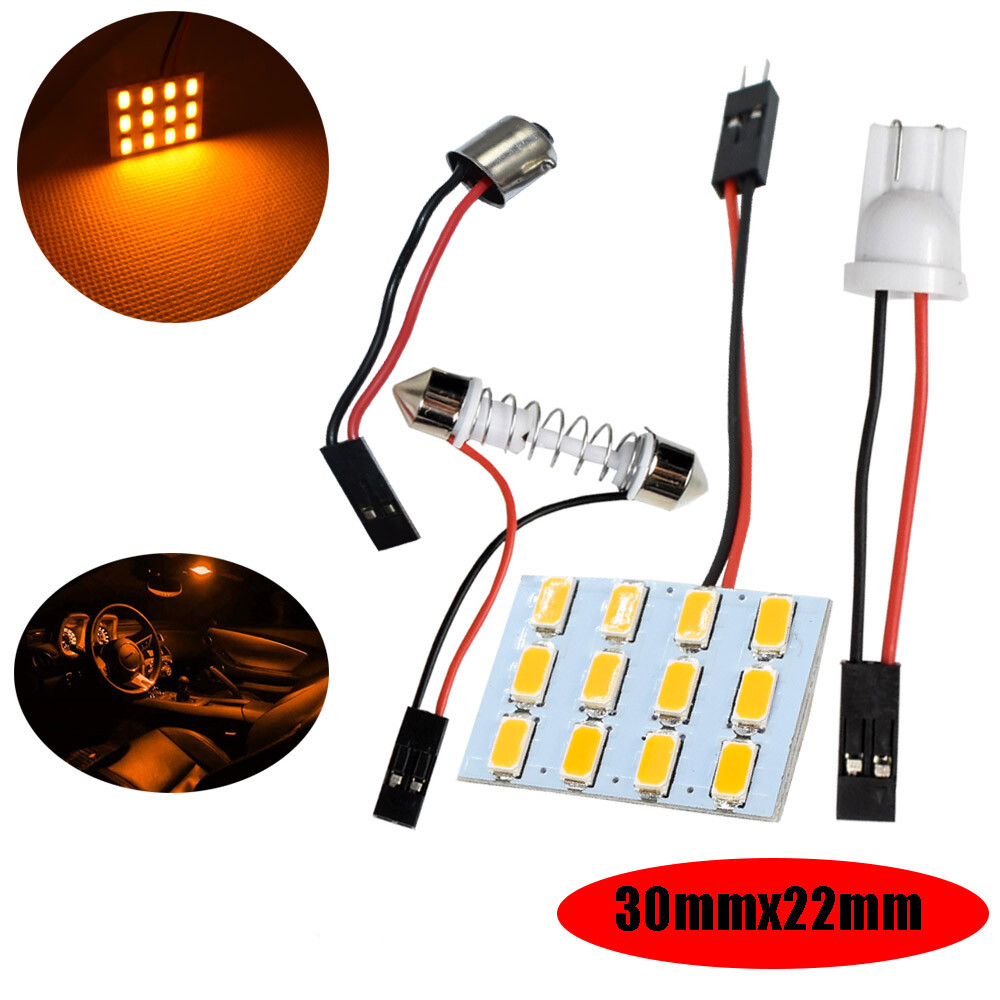 T10 Festoon BA9S Adapter Dome Roof Light 12 LED Amber Lamp Panel Y1 S T ...