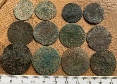 12 Genuine Late Medieval European Hammered Bronze & Copper Jetton Coin ...