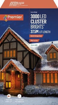 3000 LED Cluster Indoor Outdoor Christmas Lights Timer RED & VINTAGE ...