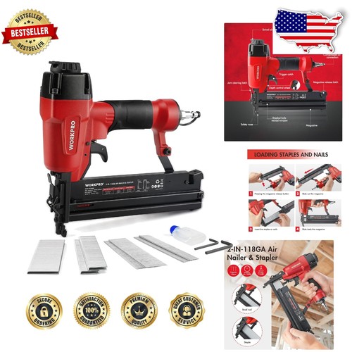 18 GA Air-Powered Brad Nailer and Crown Stapler with Adjustable Depth ...