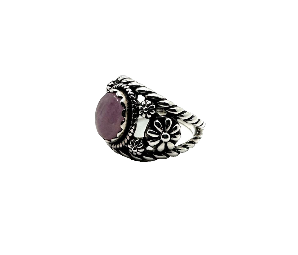 American West Sterling Silver Oval Pink Kunzite Gemstone Concha Ring ...