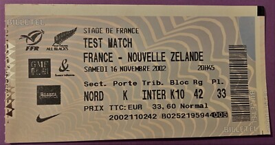 TICKET MATCH RUGBY FRANCE vs NEW ZEALAND 2002 PARIS SDF | eBay
