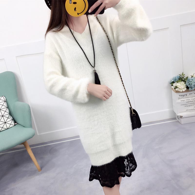Lady Fur Long Sweater Winter Furry Jumper Pullover Dress Fluffy Puff ...
