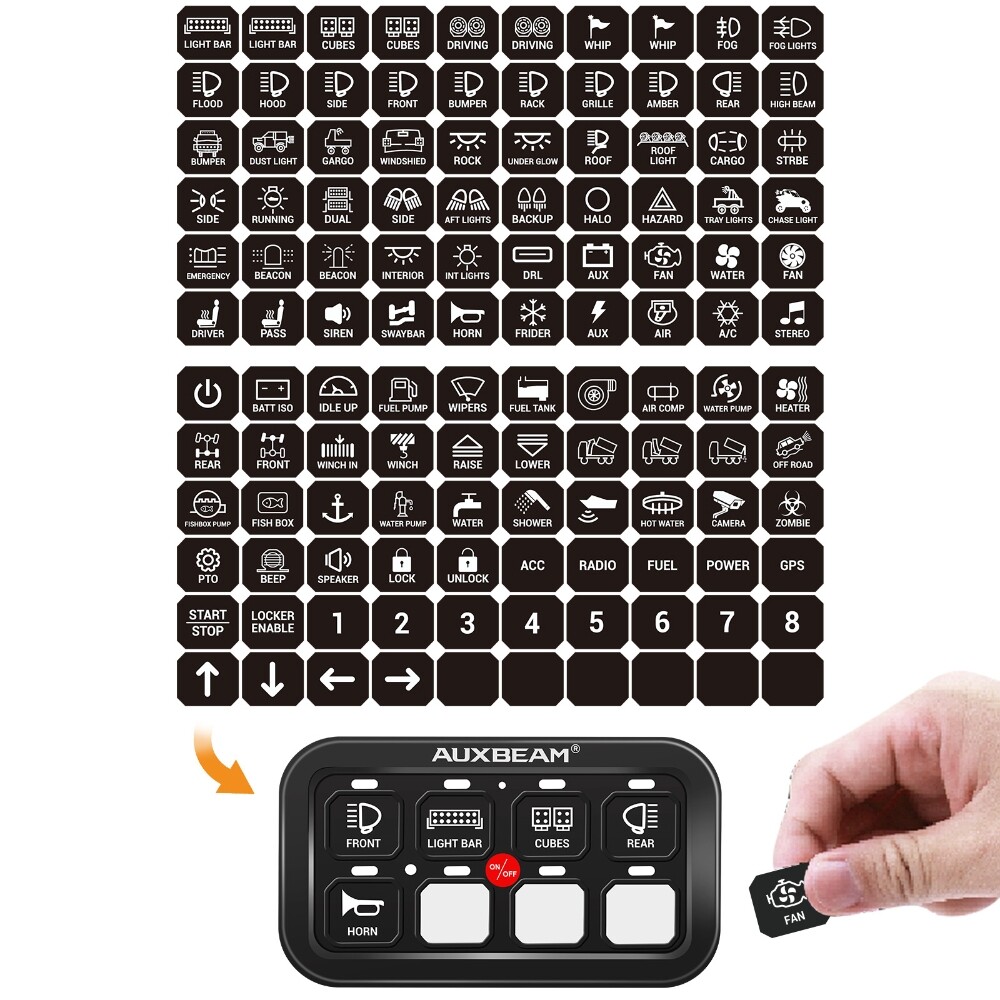 AUXBEAM Balck 120PCS Switch Panel Sticker Switch Labels For 6 Gang / 8 ...