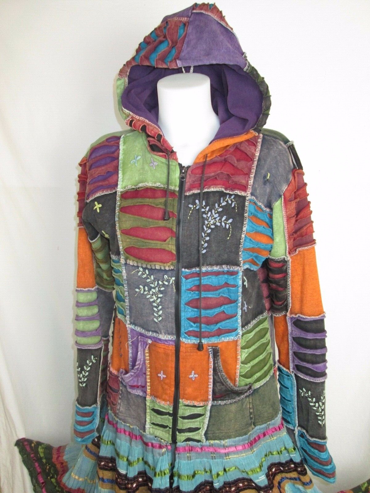 Custom Upcycle Full Length Multicolored Coat Women's Jacket with Hood ...