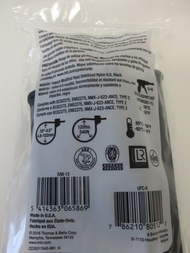 THOMAS & BETTS TY-RAPS TY527MX 13.4" X 0.27" BLACK WEATHER RESISTANT ...