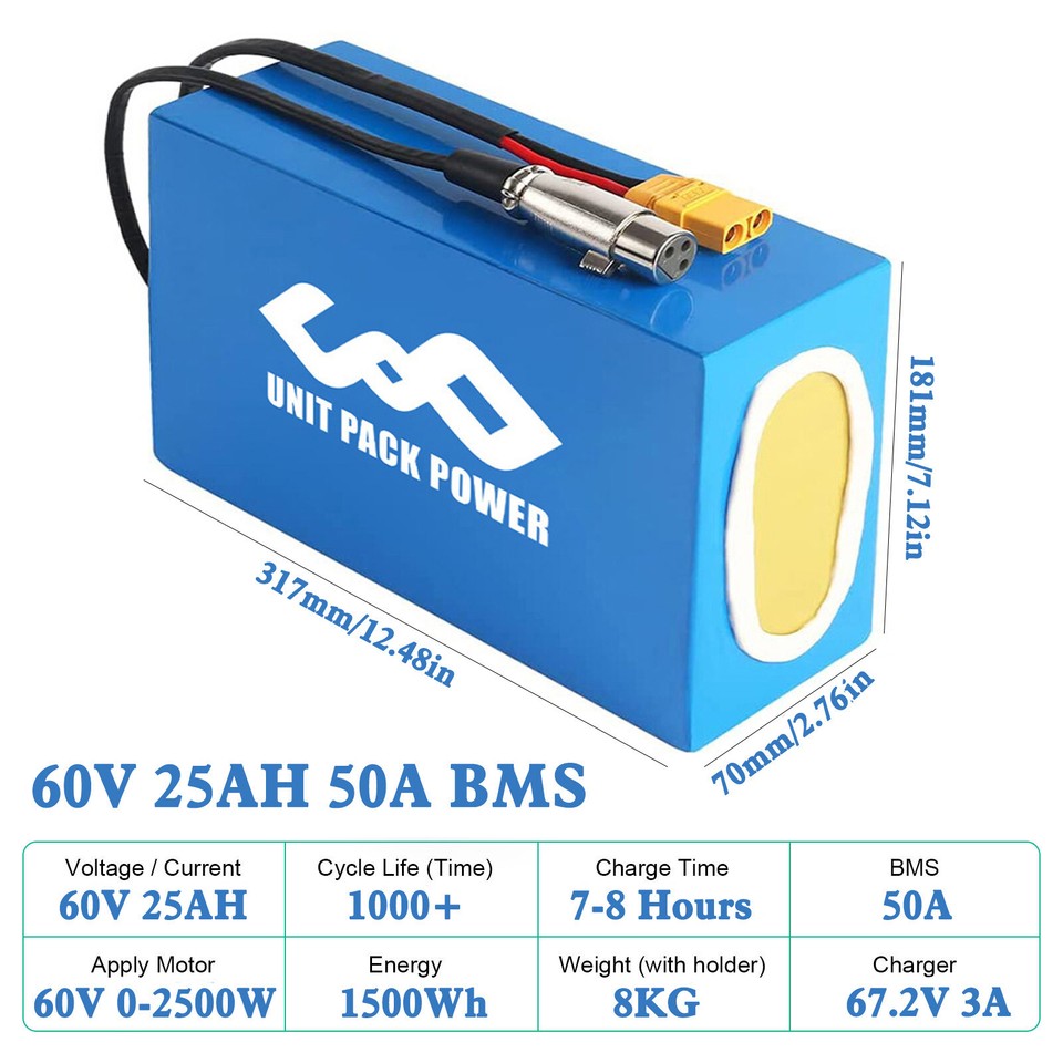 UPP Ebike Battery 72V 60V 52V 48V 40Ah 20Ah Lithium Battery for 200W ...