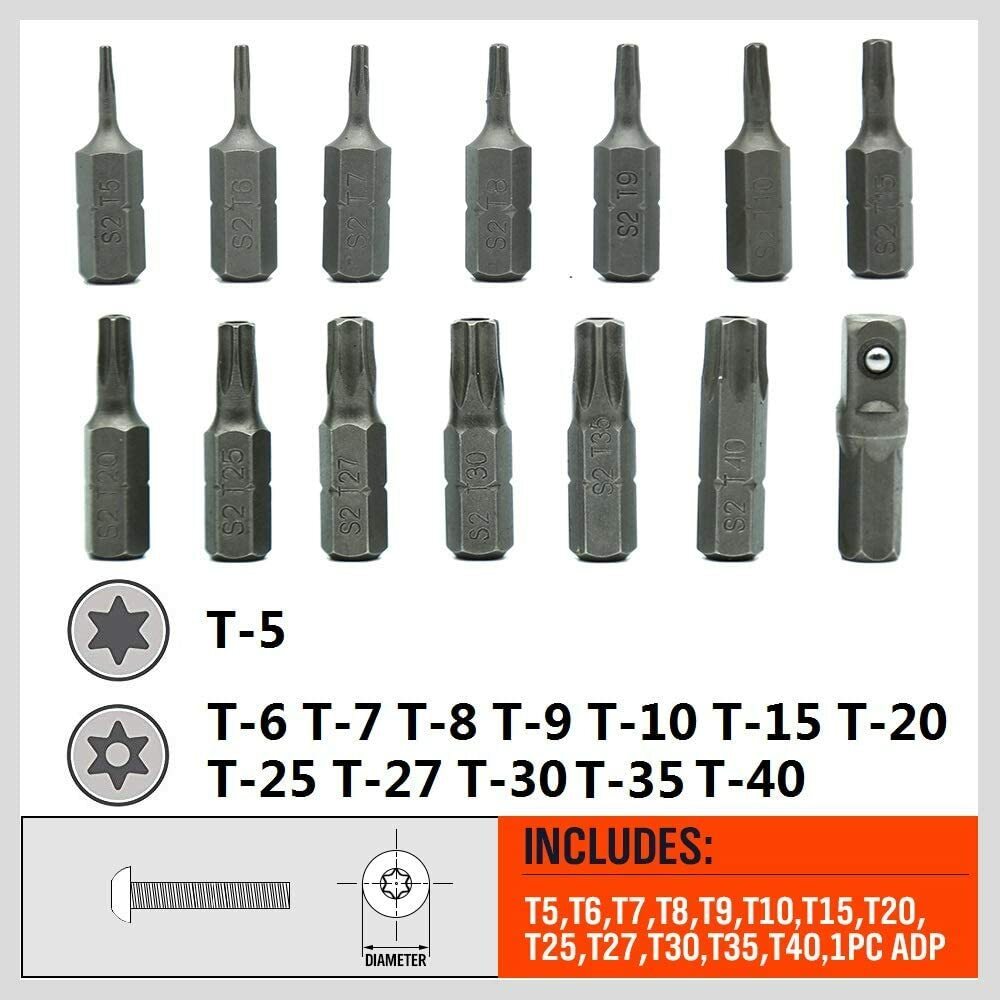 T6-T40 Security Bit Tamper Proof Torx Spanner Screwdriver Star Hex ...