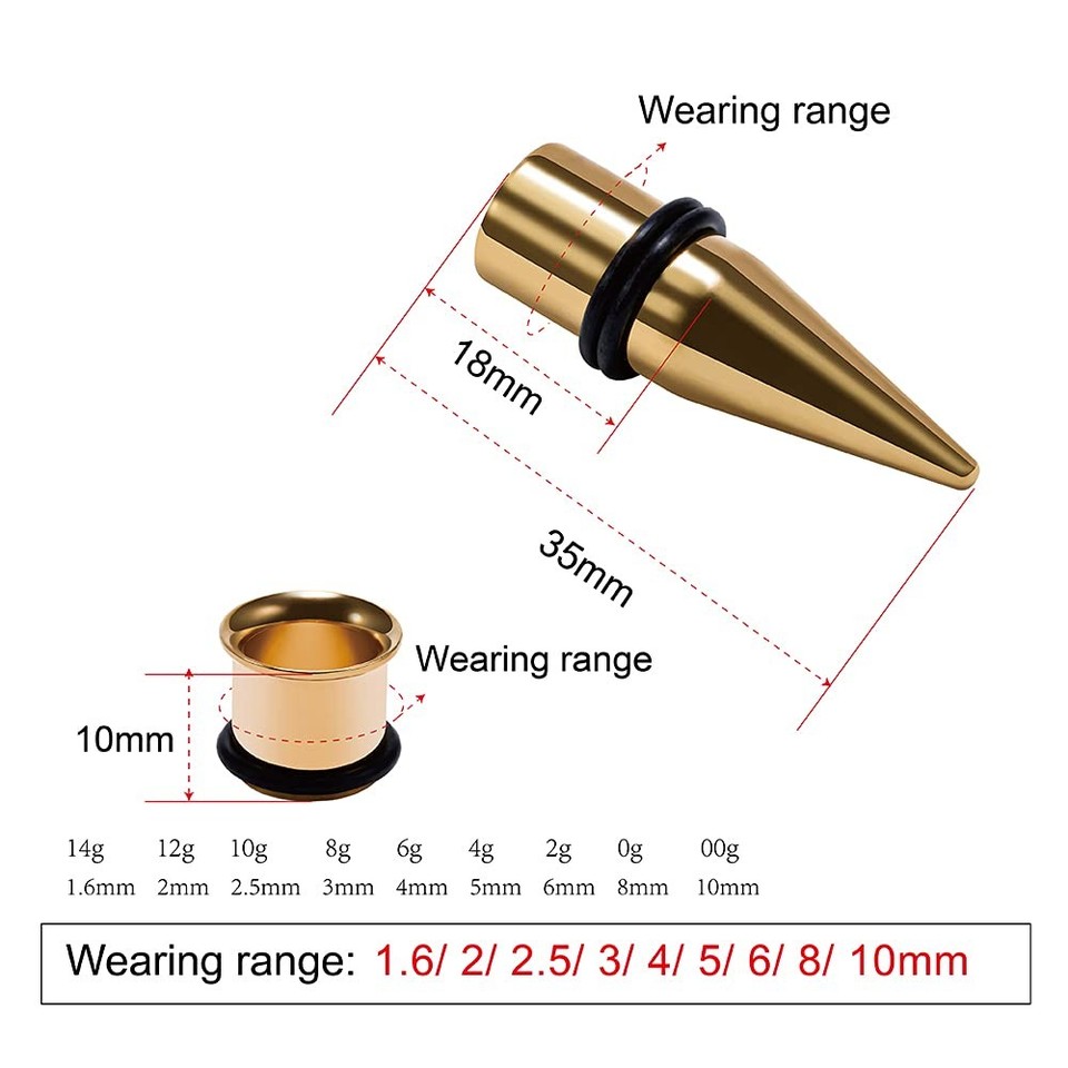 36-Piece Stainless Steel Ear Tapers Stretching Kit Gauges 14g to 00g | eBay