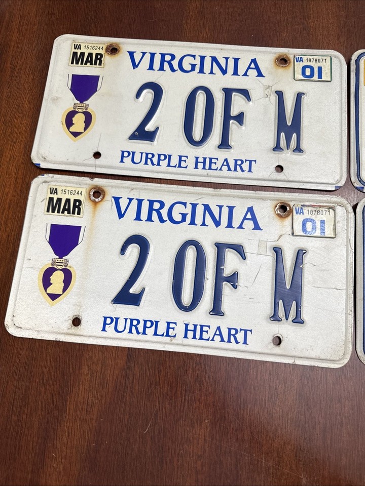Lot Of 4 (2 Sets) Vintage Virginia Purple Heart License Plates Veteran ...